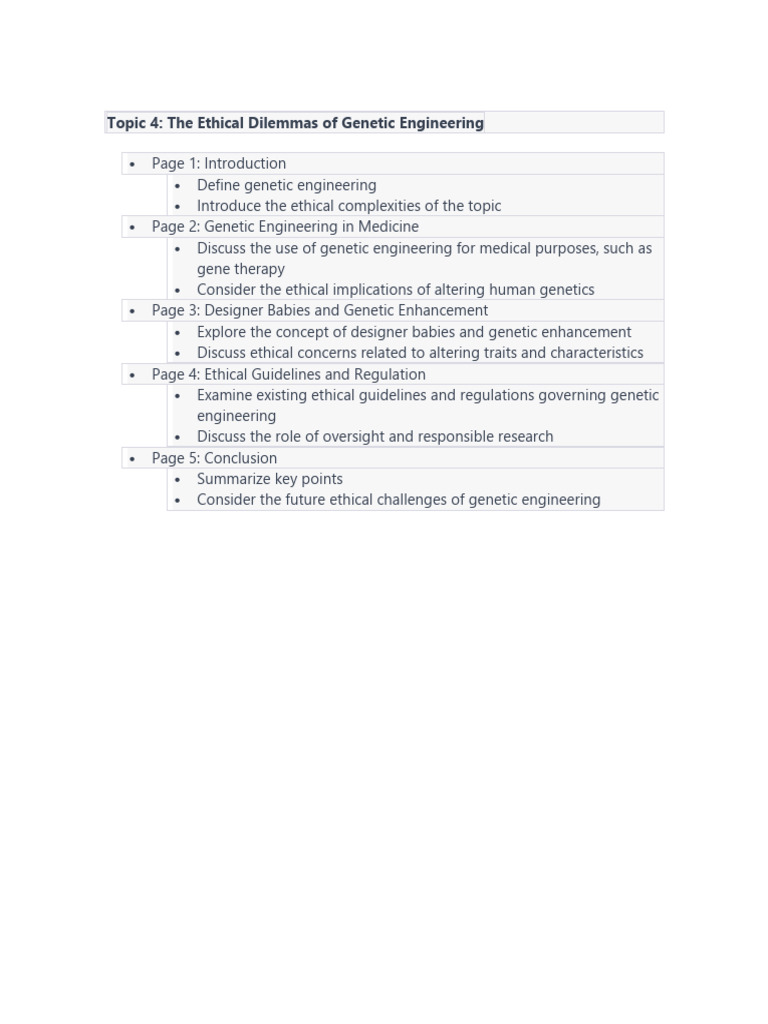 The Ethical Dilemmas of Genetic Engineering Essay Outline | PDF
