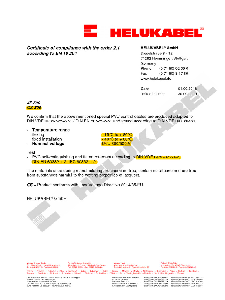 Helukabel OZ 500 COC | PDF