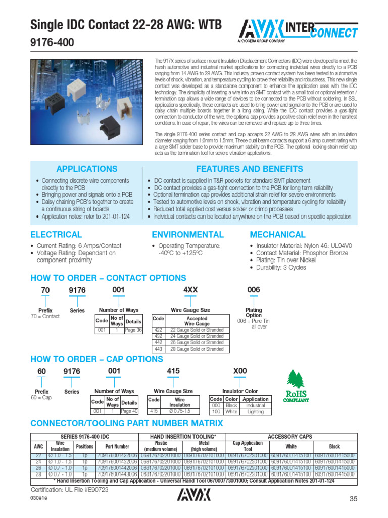 AVX PCB Connector Datasheet | PDF