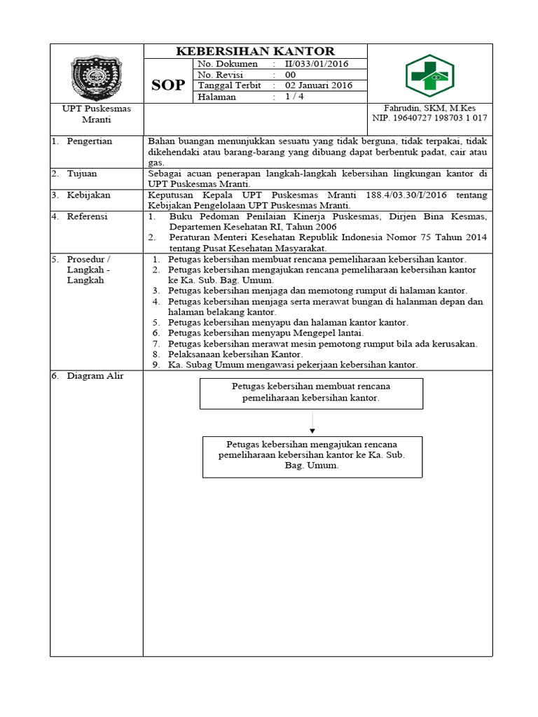 Sop Kebersihan Kantor | PDF