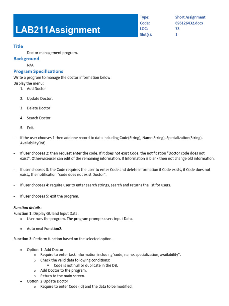 LAB211Assignment: Title Background Program Specifications | PDF | Computers