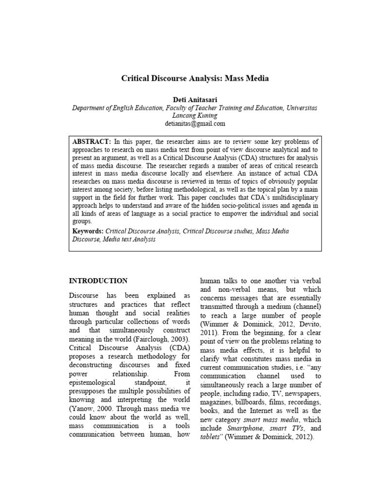 Critical Discourse Analysis Mass Media | PDF