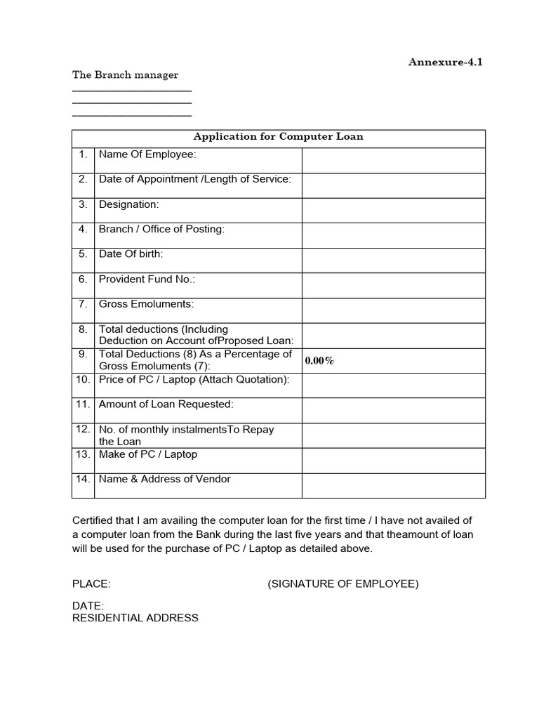 Staff Computer Loan Applicaton Fillable | PDF