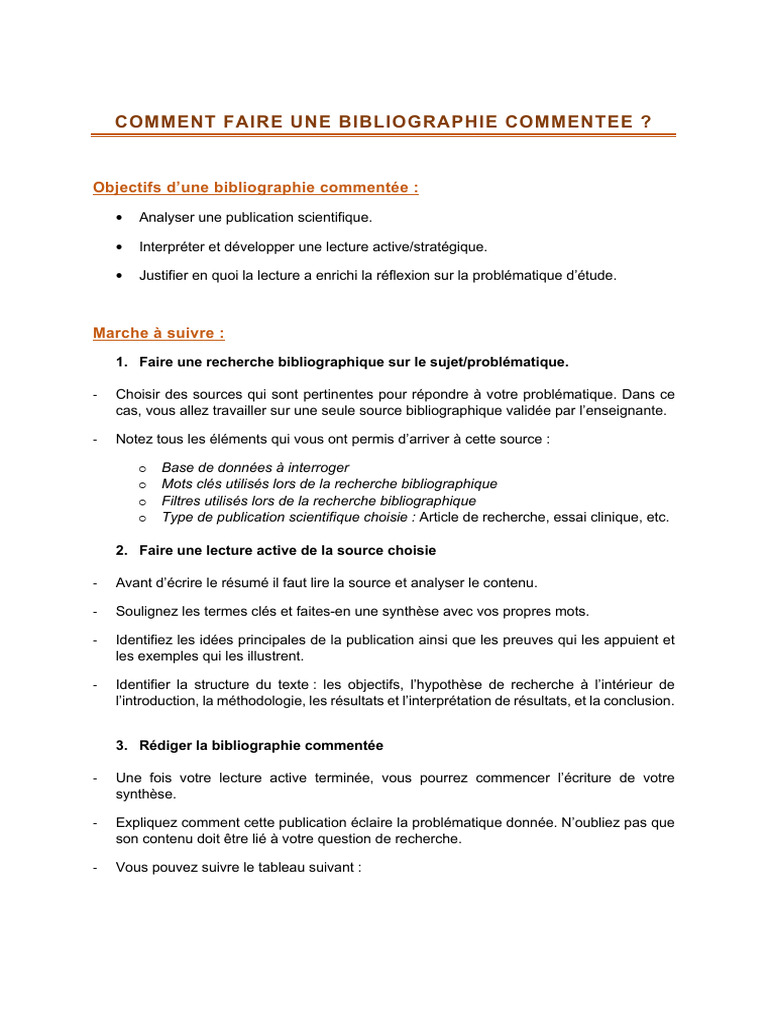 Comment Faire Une Bibliographie Commentée | PDF