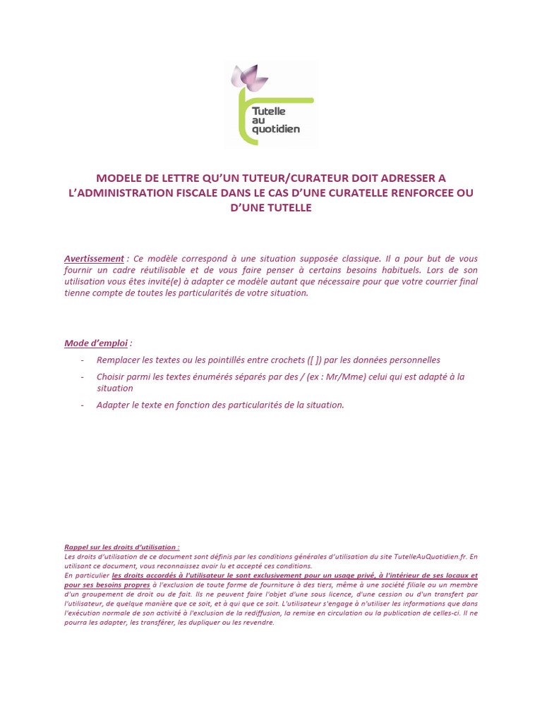 158 Modele de Lettre Au Centre Des Impots Curatelle Renforcee Ou ...