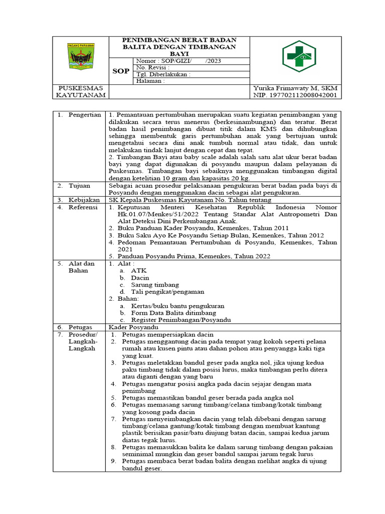 Sop Penimbangan BB Dengan Timbangan Bayi | PDF