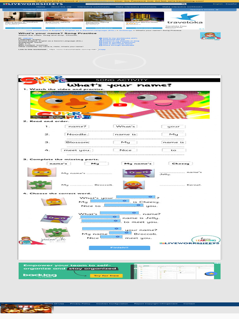What's Your Name Song Practice Worksheet | PDF
