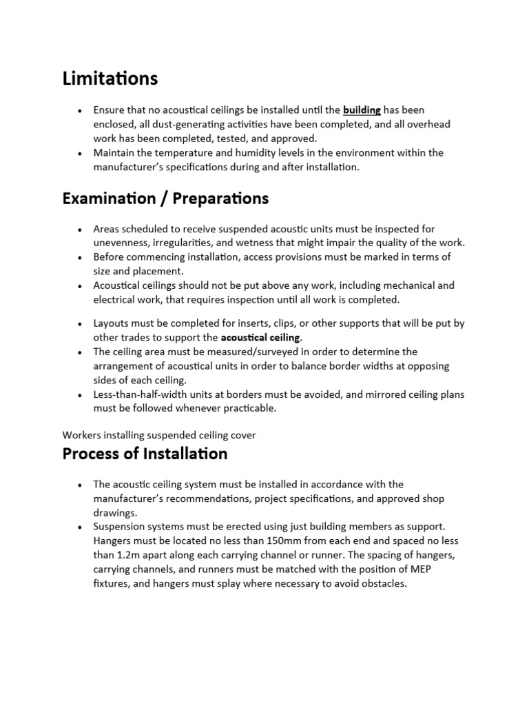 Method Statement For Suspended Ceiling Installation | PDF