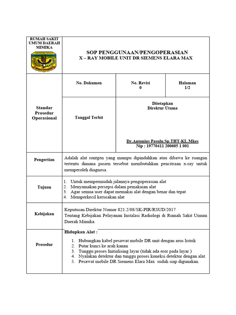 Sop Mobile DR Unit Siemens | PDF
