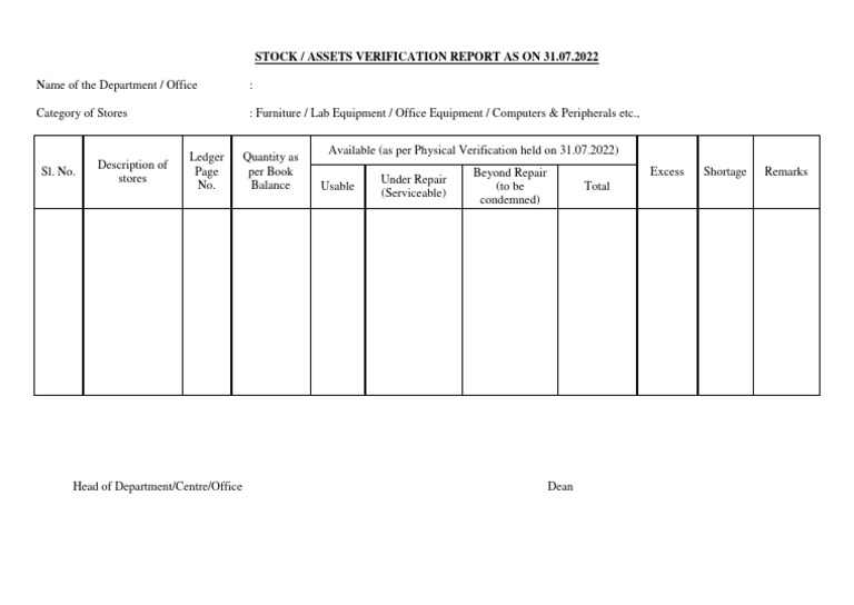 Format-Department-Unit-wise-Physical-Verification-of-Stock-Report | PDF