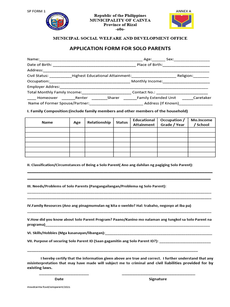 Solo Parents Application Form | PDF