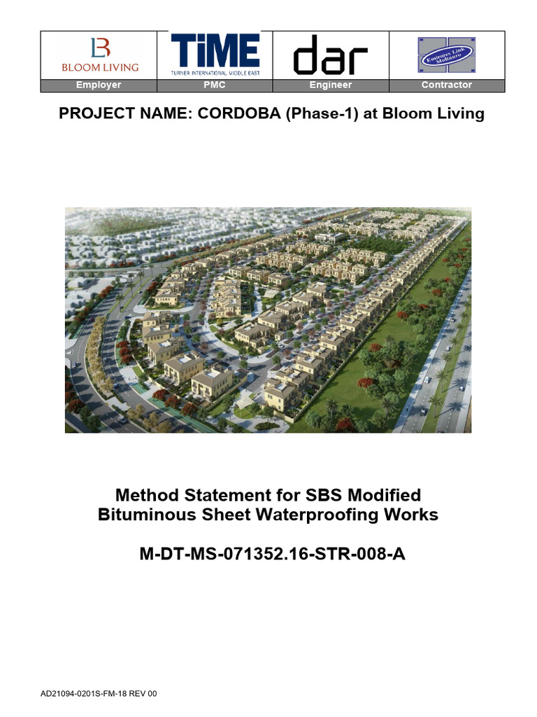 METHOD STATEMENT FOR SBS Modified Bituminous Sheet Waterproofing Works ...