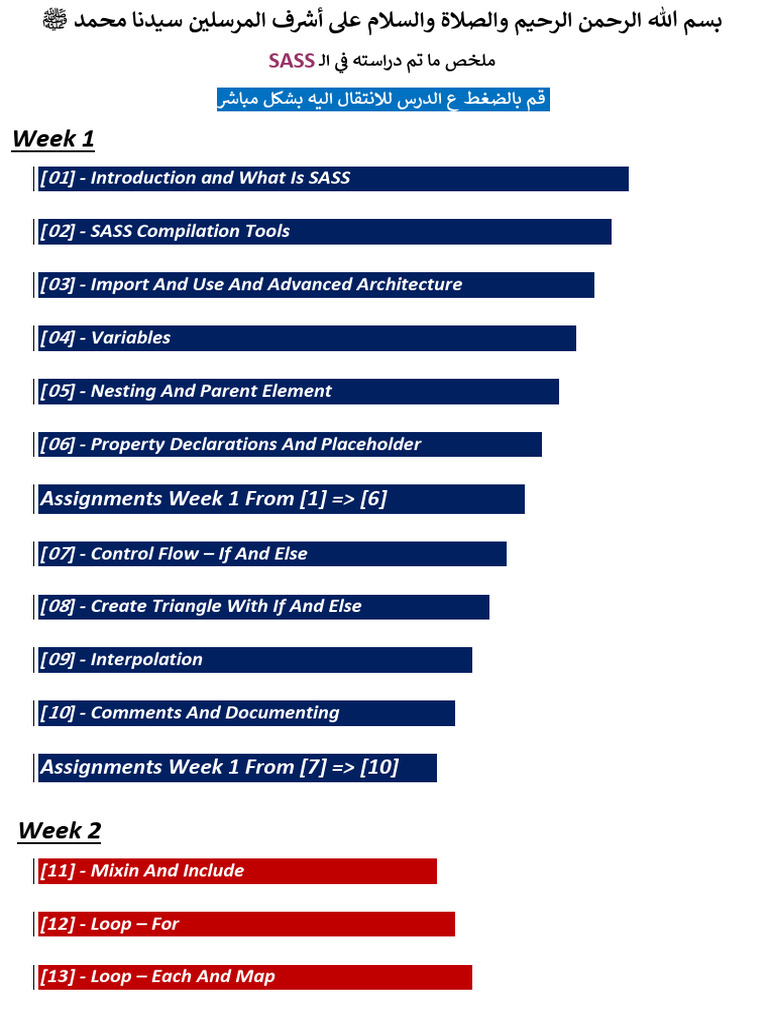 ملخص ما تم دراسته في Sass | PDF