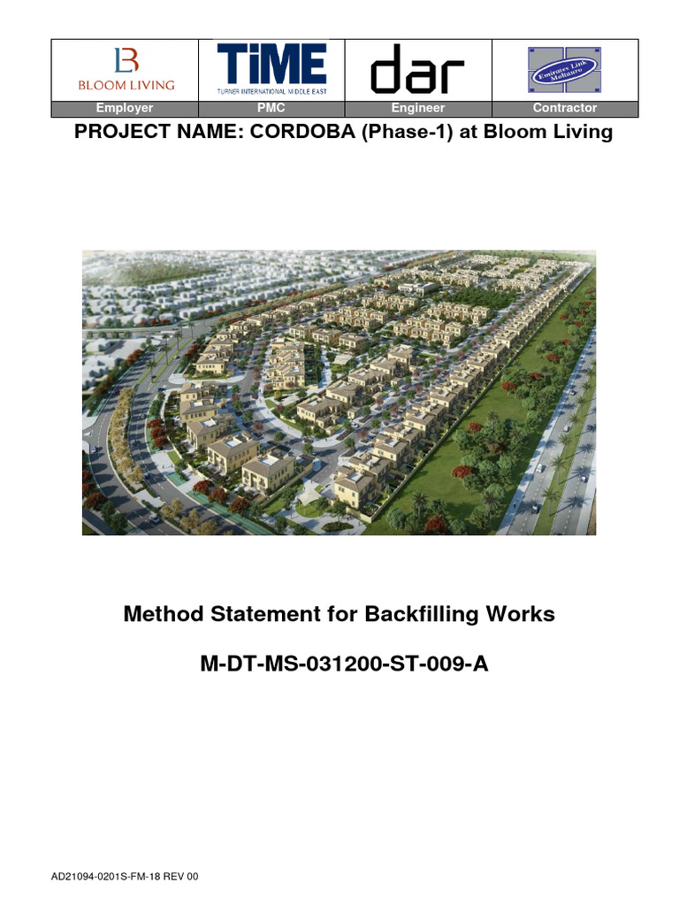 Backfilling Method Statement for Cordoba Phase-1 | PDF | Technology ...