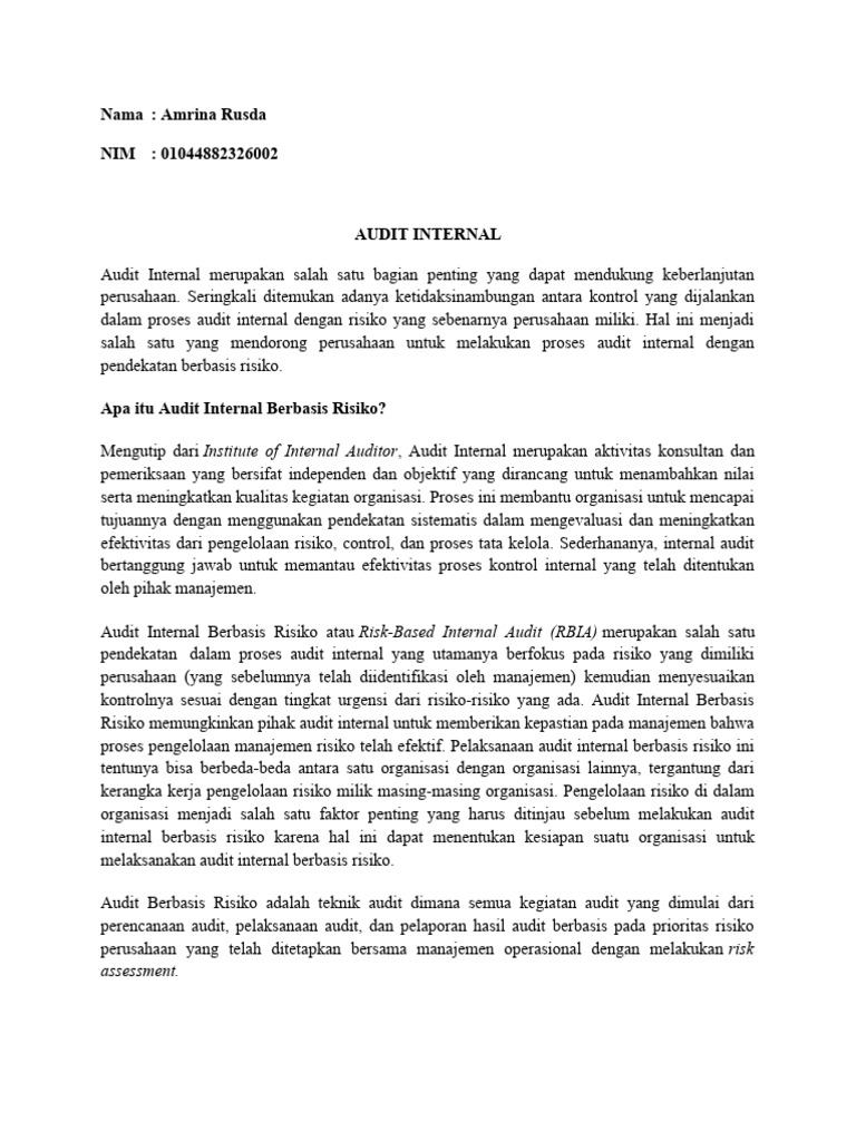 Audit Internal Berbasis Risiko - Amrina Rusda | PDF