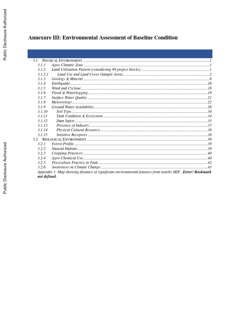 Annexure Three Environmental Assessment of Baseline Condition | PDF
