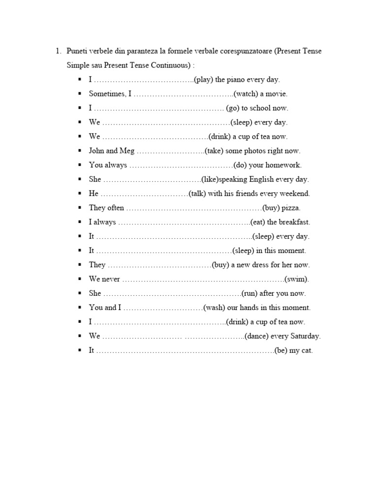 Test Cu Pres Simple and Cont | PDF