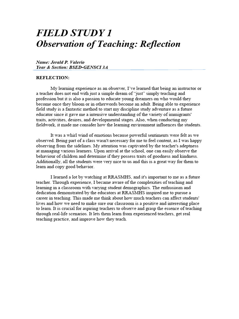 FIELD STUDY 1 Reflection | PDF