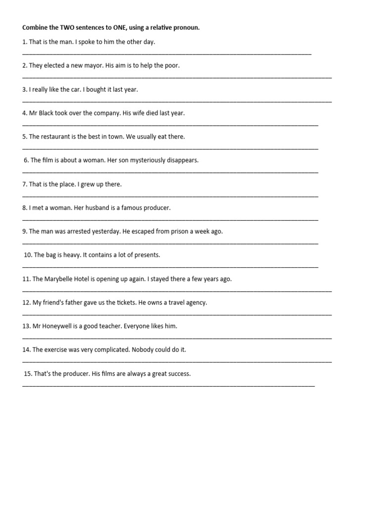 Relative Clauses Combine The Sentences | PDF | Social Science | Law