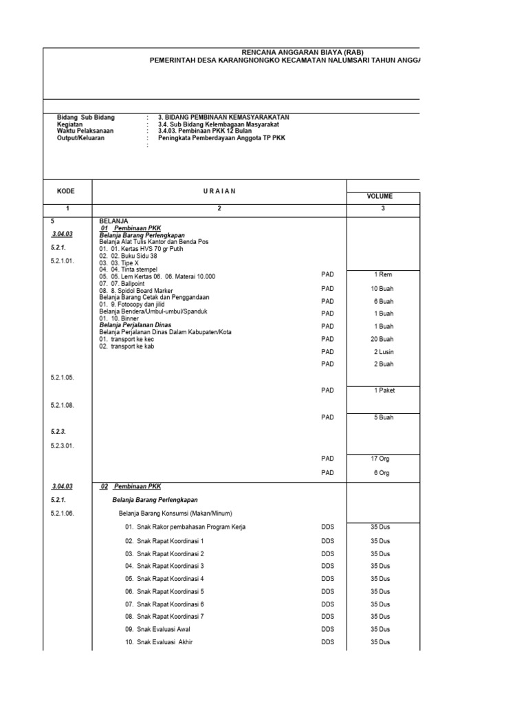 Contoh Rab PKK 2021 | PDF