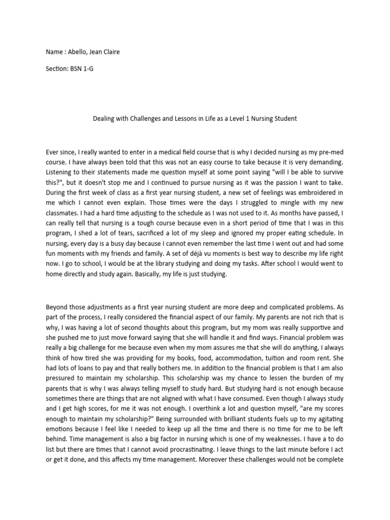Challenges of a First-Year Nursing Student | PDF