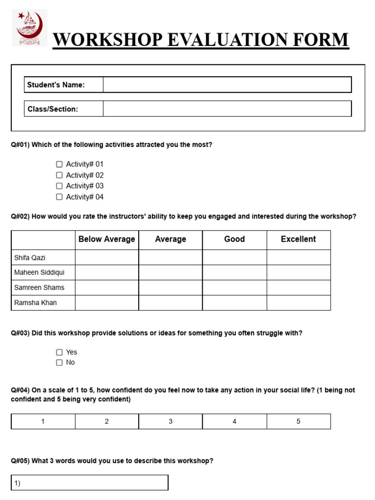 Workshop Evaluation Feedback Form | PDF