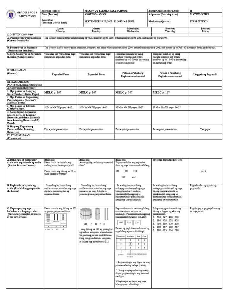 DLL Math w3 q1 | PDF