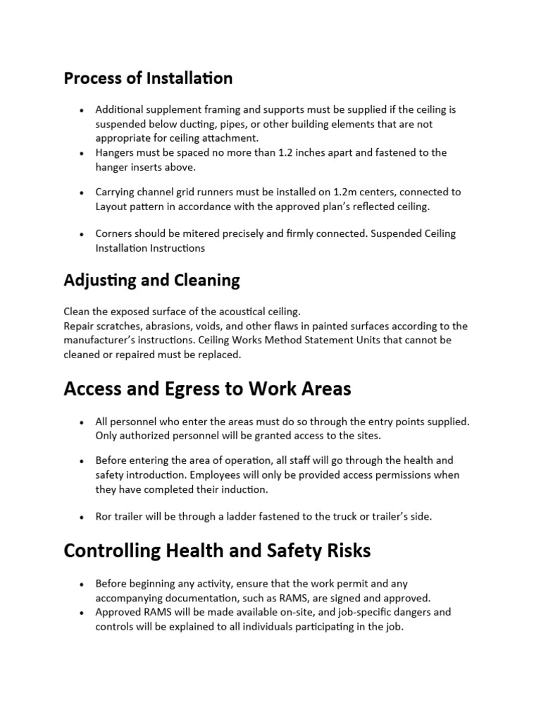 Method Statement For Suspended Ceiling Installation | PDF