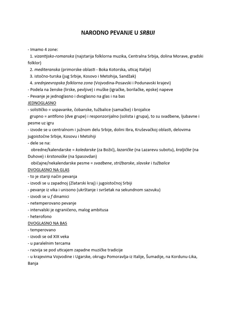 Narodno Pevanje U SRBIJI | PDF
