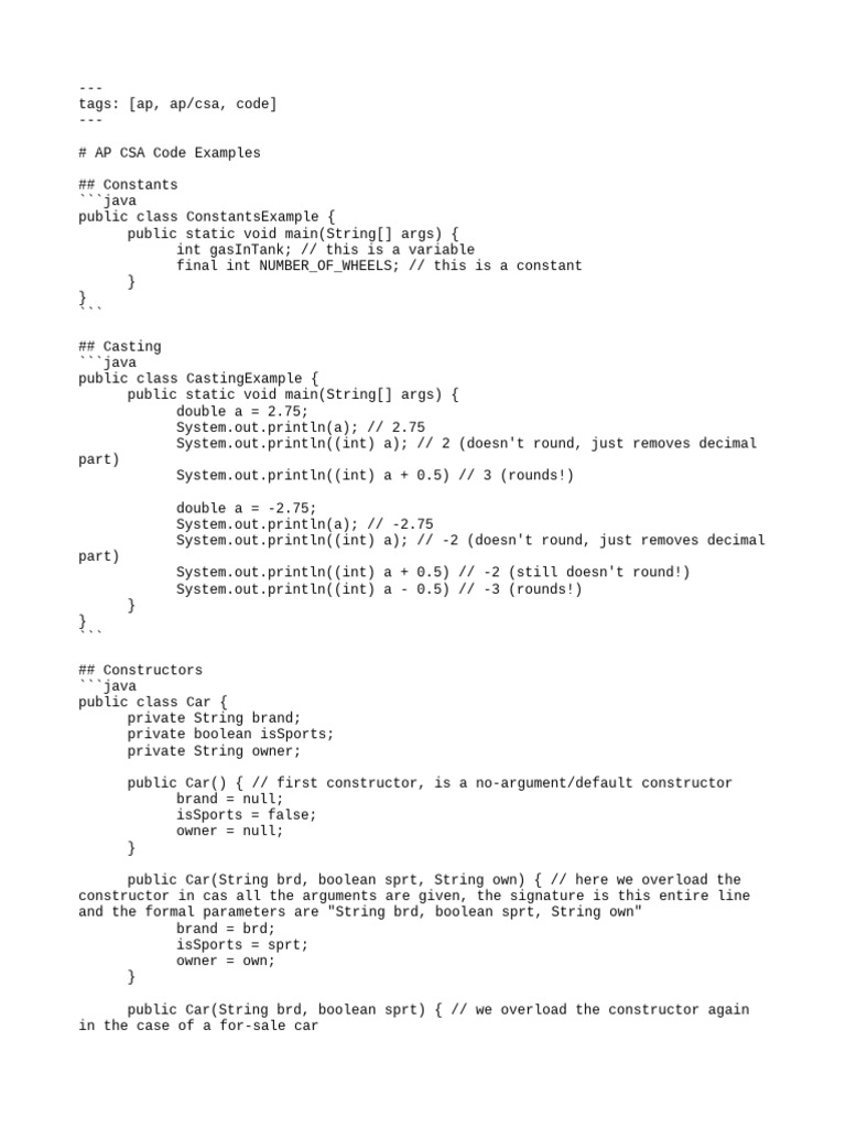 Ap Csa Code Examples Pdf