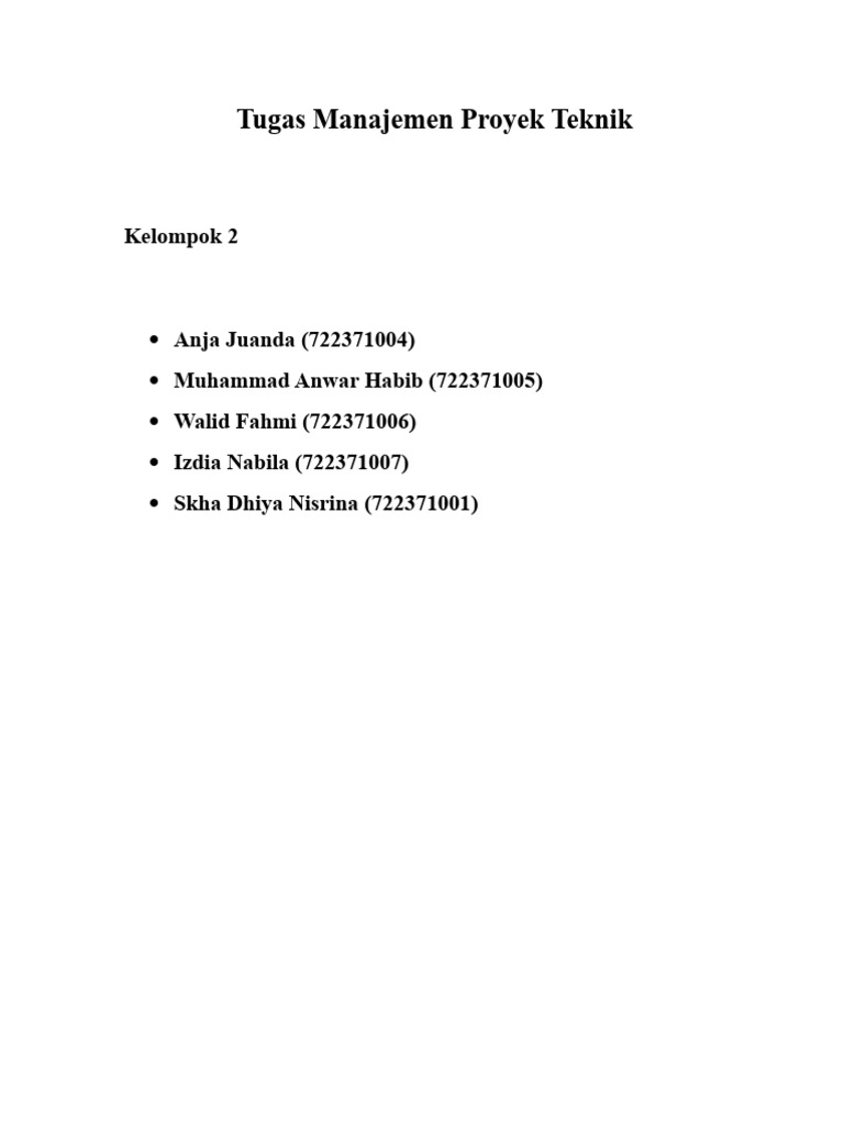 Tugas Kelompok, Matkul Manajemen Proyek Teknik | PDF Tugas Kelompok, Matkul Manajemen Proyek Teknik | PDF