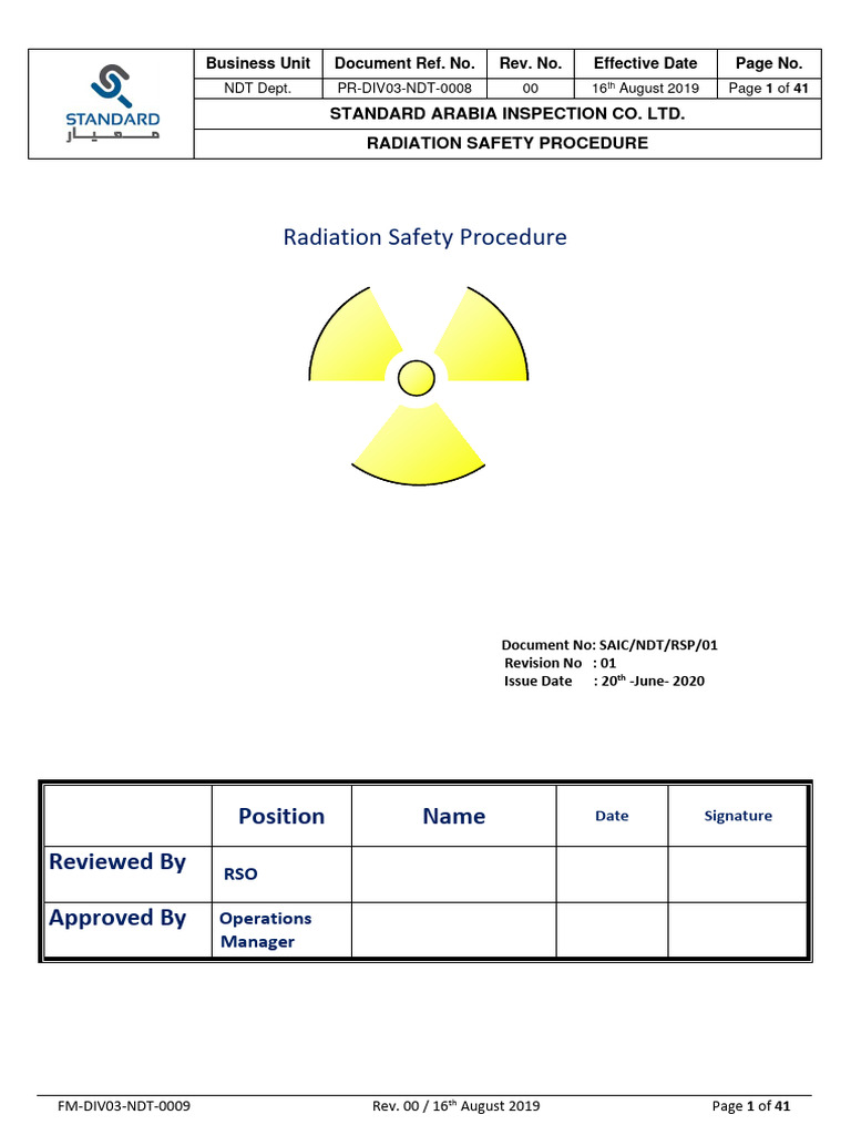 PR DIV03 NDT 0008 Radiation Safety Procedure | PDF | Technology ...