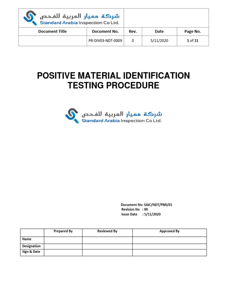 PR Div03 NDT 0009 Pmi Procedure | PDF
