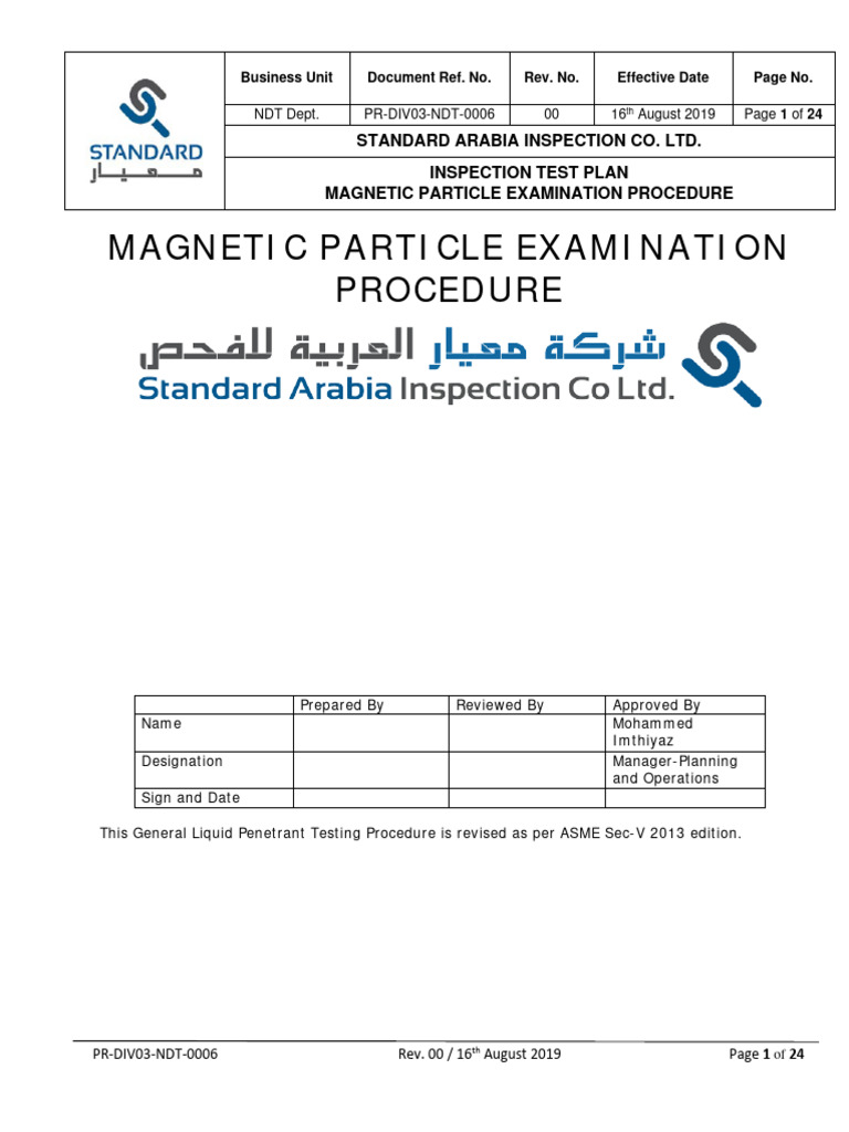 PR Div03 NDT 0006 Mpi Procedure | PDF