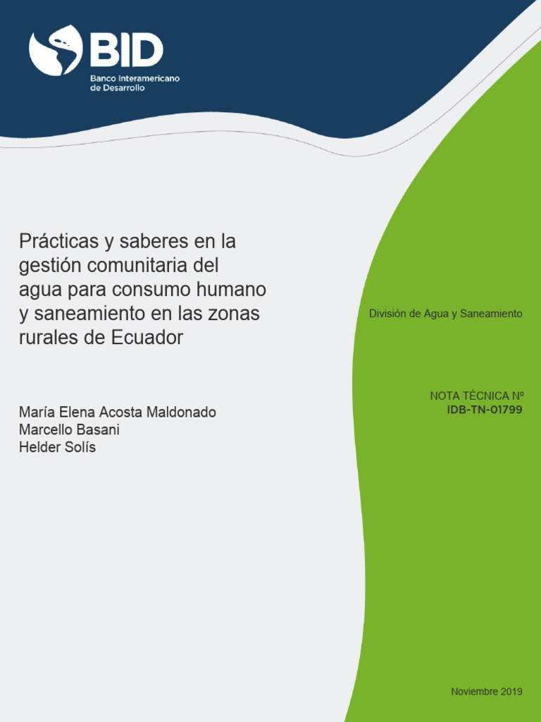 Prácticas y Saberes en La Gestión Comunitaria Del Agua para Consumo Humano y Saneamiento en Las ...