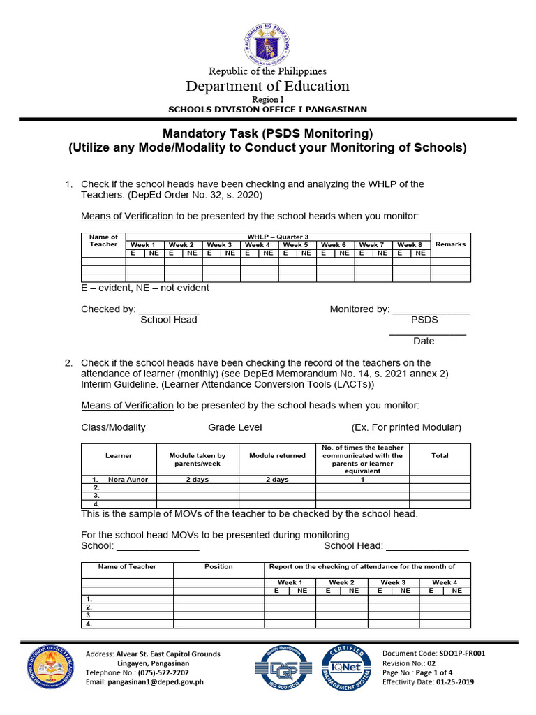 Mandatory Task PSDS Monitoring | PDF