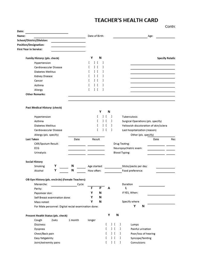 Teachers Health Card 1 | PDF