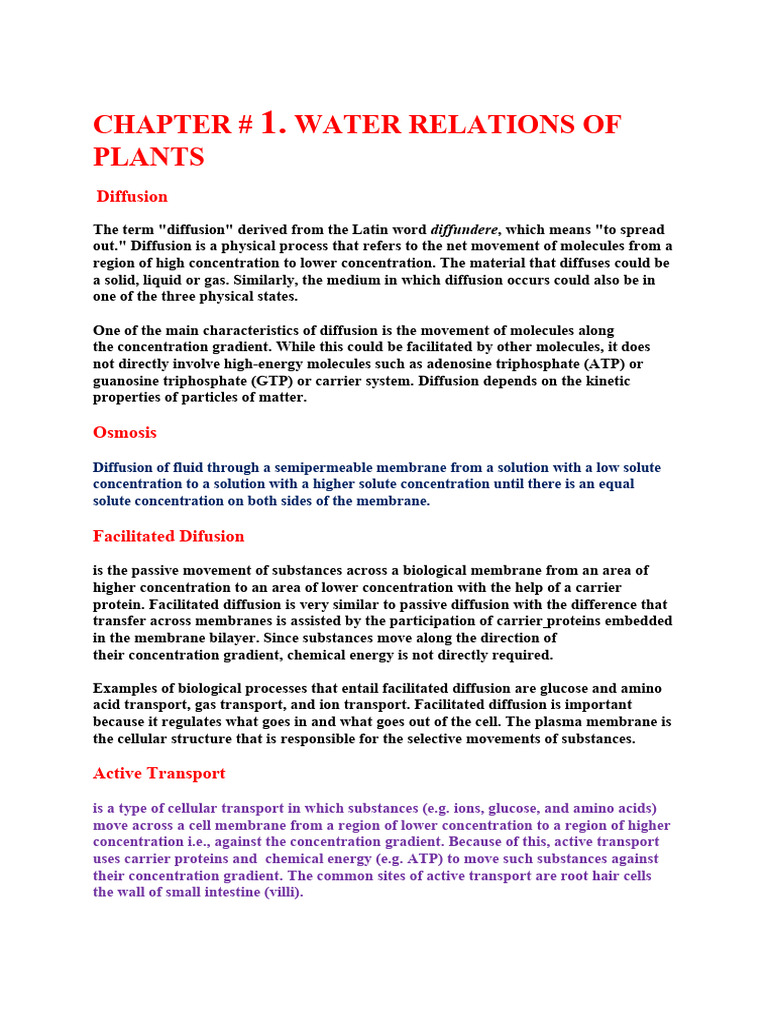Chapter No. 1. Water Relations of Plants | PDF