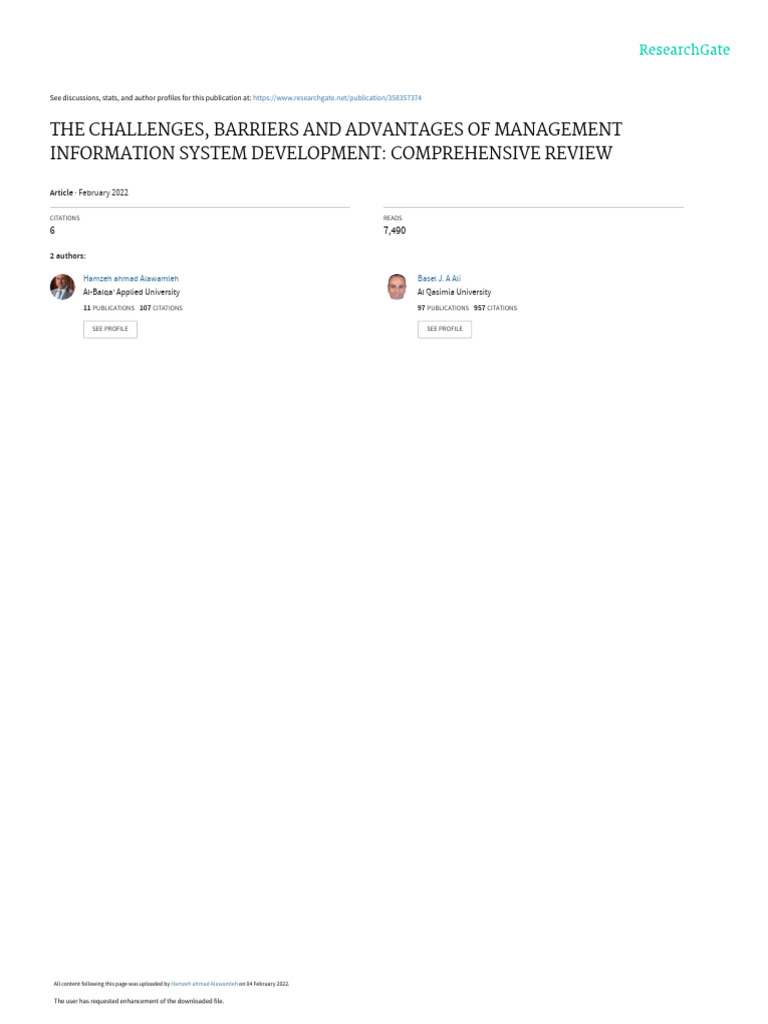 The Challenges, Barriers and Advantages of Management Information ...