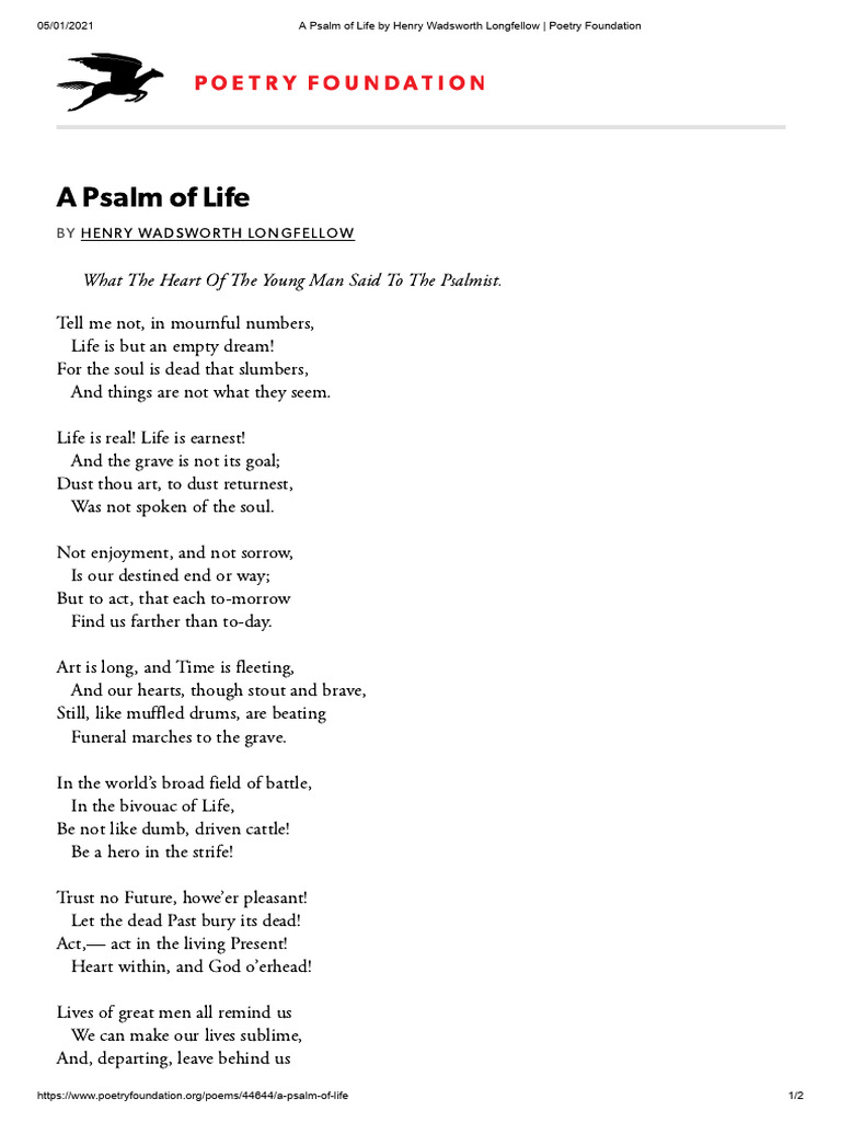 A Psalm of Life by Henry Wadsworth Longfellow _ Poetry Foundation | PDF