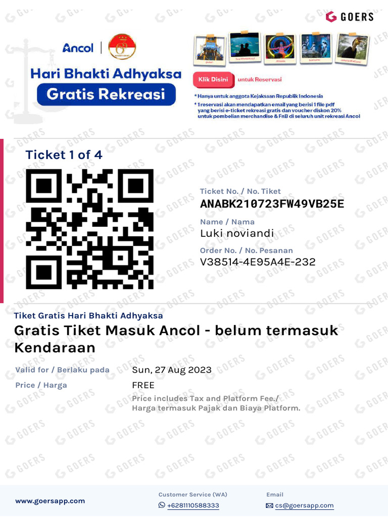 (Venue Ticket) Gratis Tiket Masuk Ancol - Belum Termasuk Kendaraan - Tiket Gratis Hari Bhakti ...