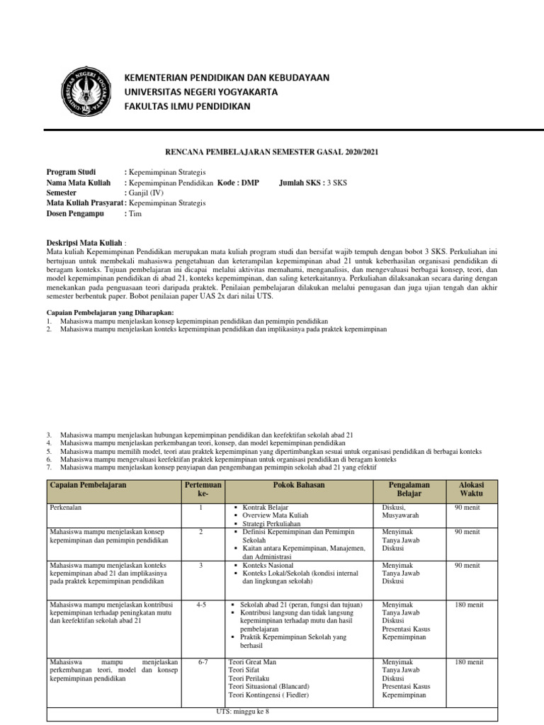 RPS KEPEMIMPINAN Strategis | PDF | Pengembangan Diri
