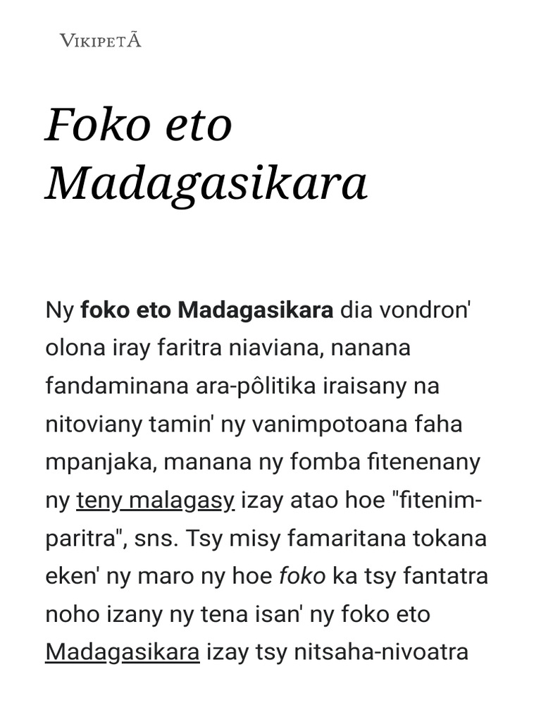Foko Eto Madagasikara - Wikipedia | PDF