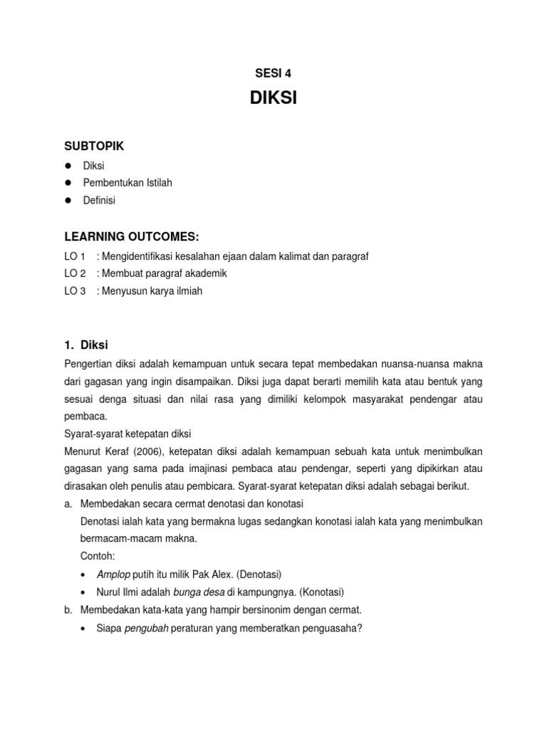 e-modul-TOPIK 4-Diksi, Pembentukan Istilah, Dan Definisi | PDF | Seni & Disiplin Bahasa