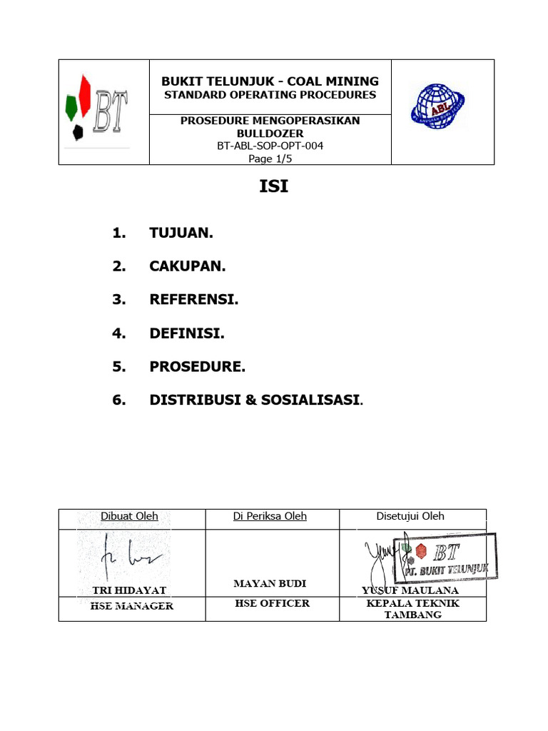 Sop Opt 0004 Mengoperasikan Bulldozer | PDF | Bisnis | Teknologi & Rekayasa