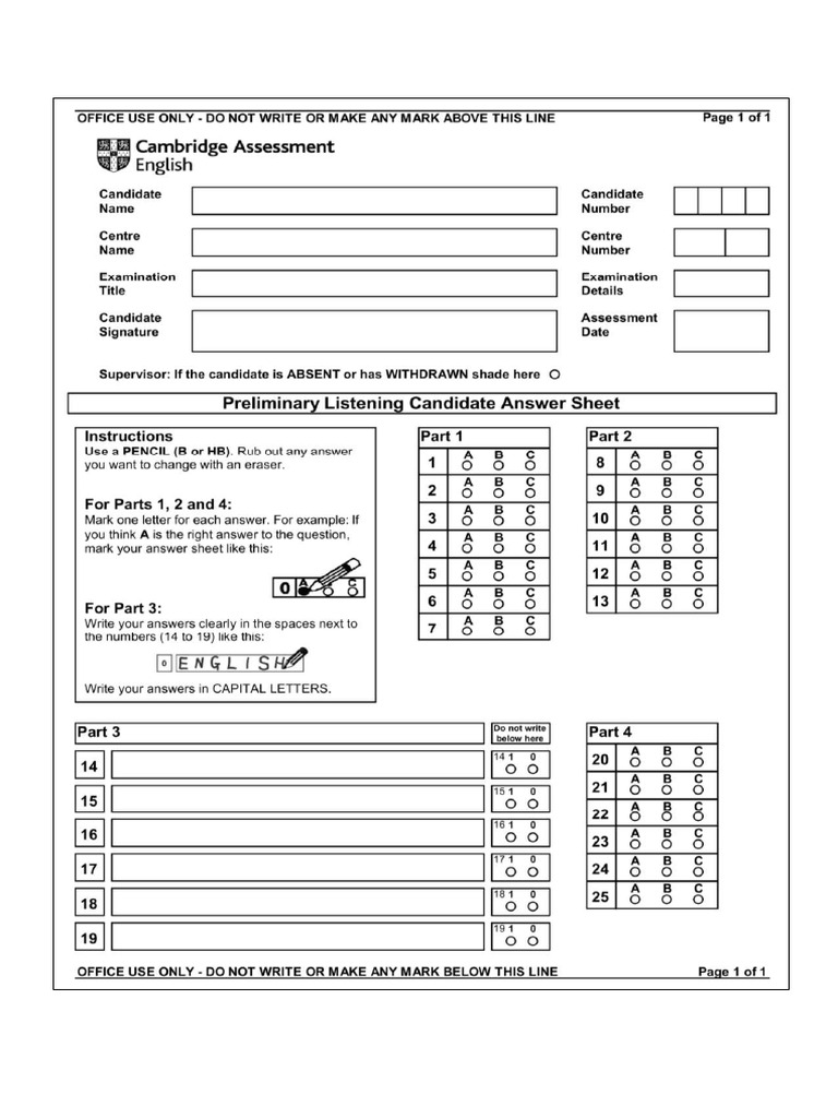 Answersheet Listening | PDF