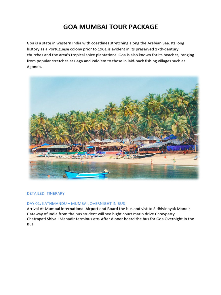 Mumbai to Goa Tour Package Itinerary | PDF