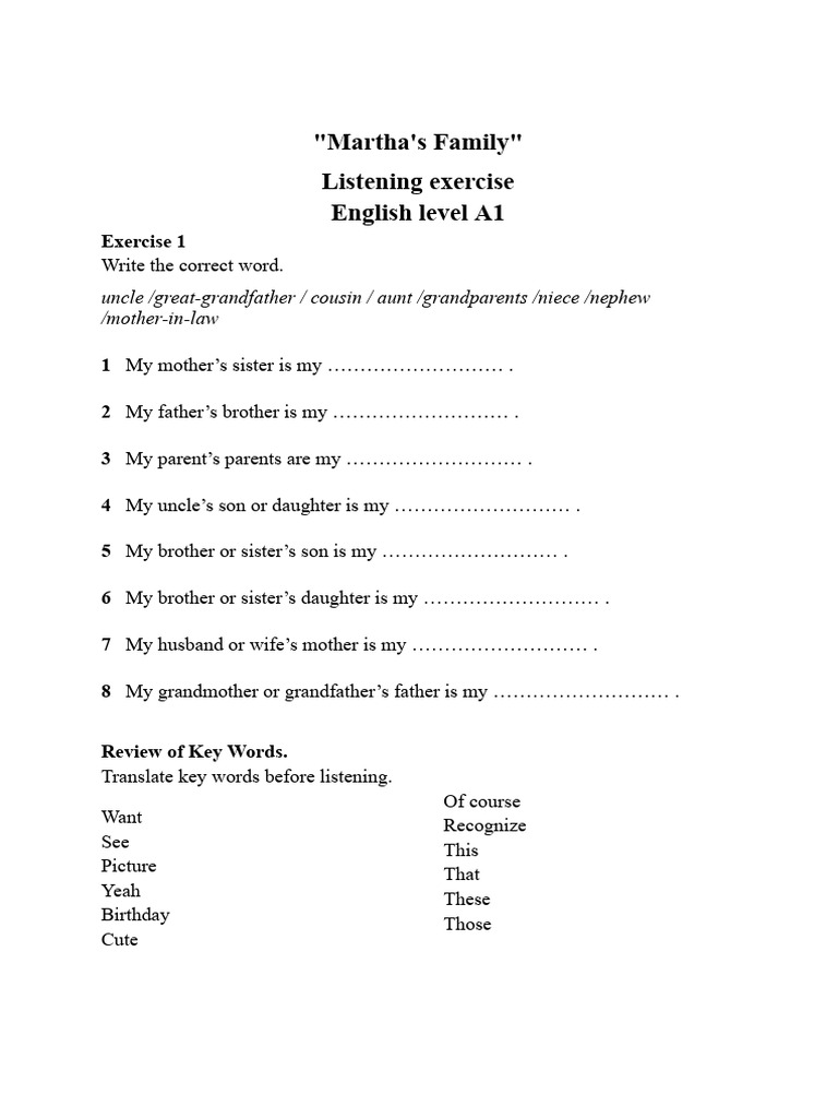Family Listening Exercises A1 | PDF