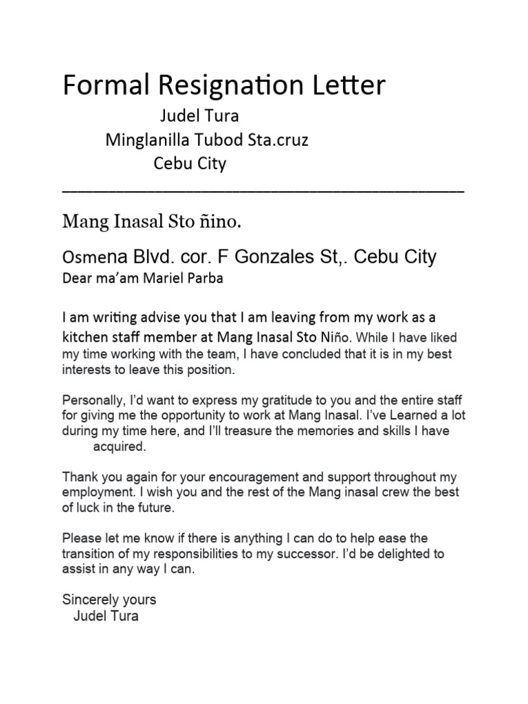 Formal Resignation Letter | PDF