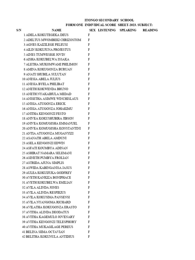 Master FORM ONE 2023 - 081926 - 112750 | PDF